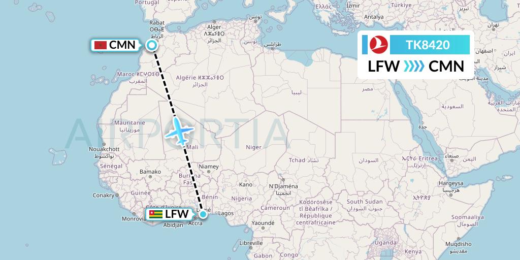 TK8420 Flight Status Turkish Airlines: Lome to Casablanca (THY8420)