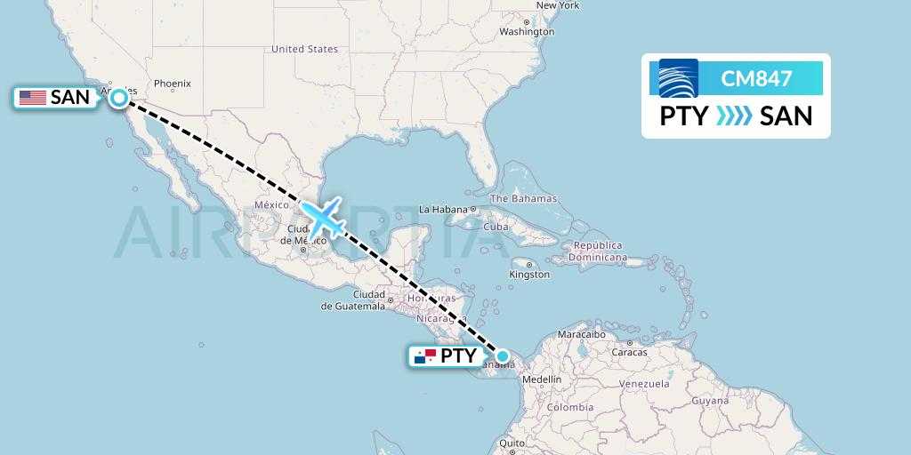CM847 Flight Status Copa Airlines: Panama City to San Diego (CMP847)