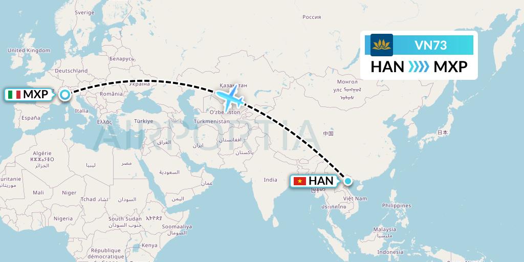 VN73 Flight Status Vietnam Airlines: Hanoi to Milan (HVN73)