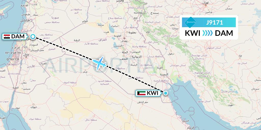 J9171 Flight Status Jazeera Airways: Kuwait City to Damascus (JZR171)