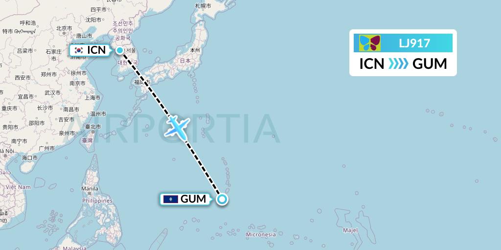 LJ917 Flight Status Jin Air: Seoul to Guam (JNA917)