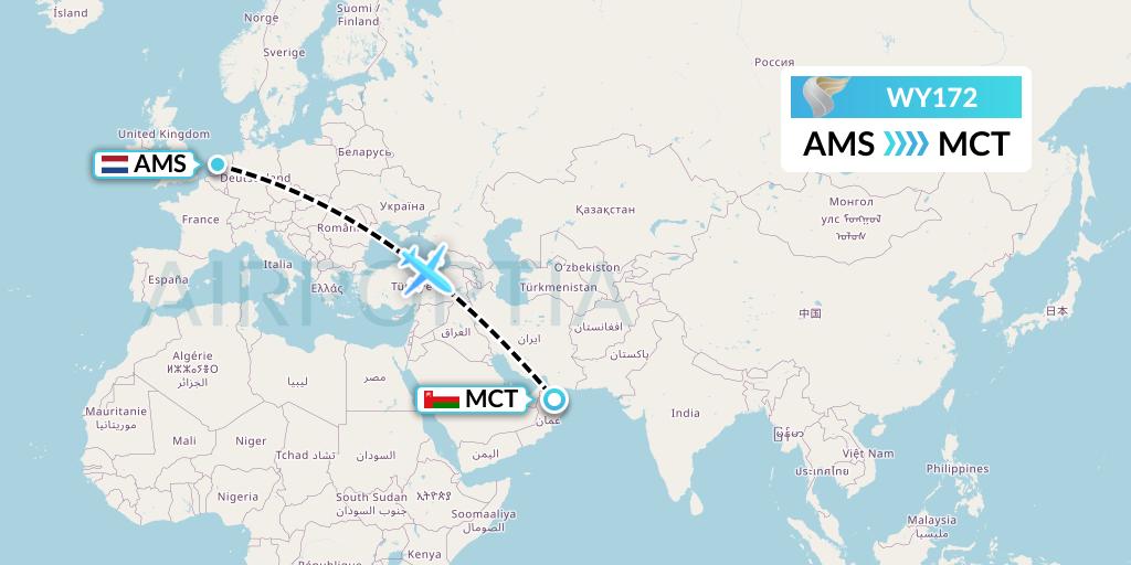 WY172 Flight Status Oman Air: Amsterdam to Muscat (OMA172)
