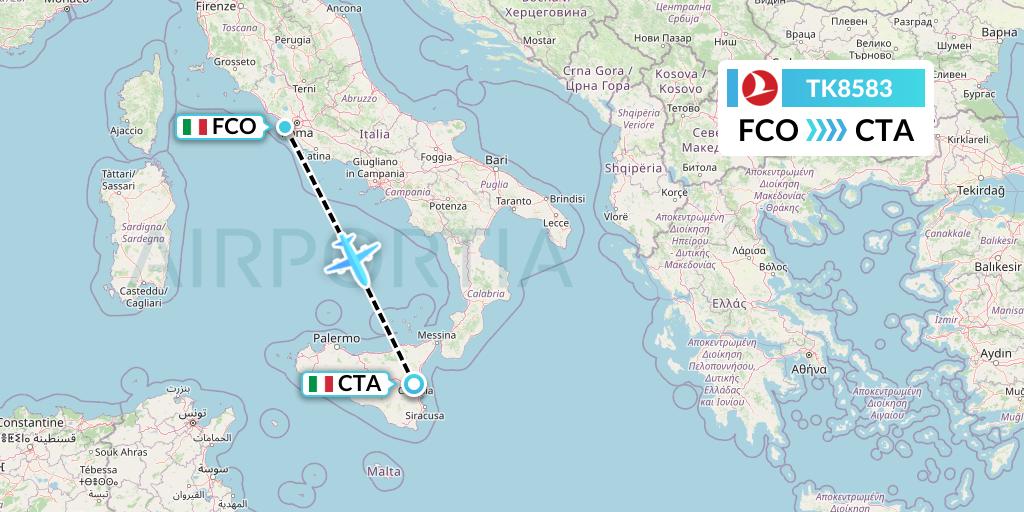 TK8583 Flight Status Turkish Airlines: Rome to Catania (THY8583)