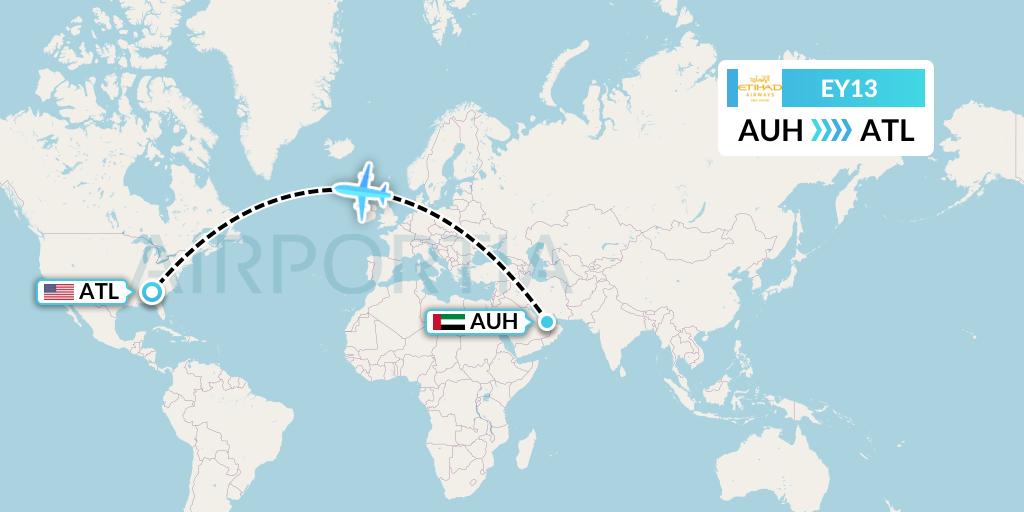 EY13 Flight Status Etihad Airways: Abu Dhabi to Atlanta (ETD13)