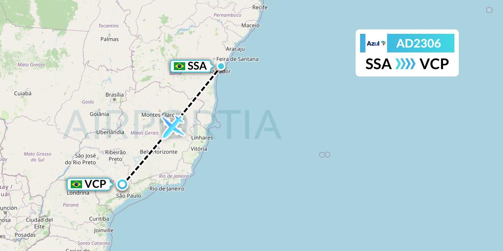AD2306 Flight Status Azul Brazilian Airlines: Salvador to Campinas ...