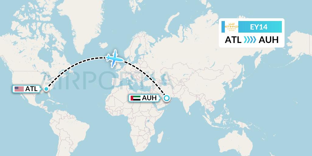 EY14 Flight Status Etihad Airways: Atlanta to Abu Dhabi (ETD14)