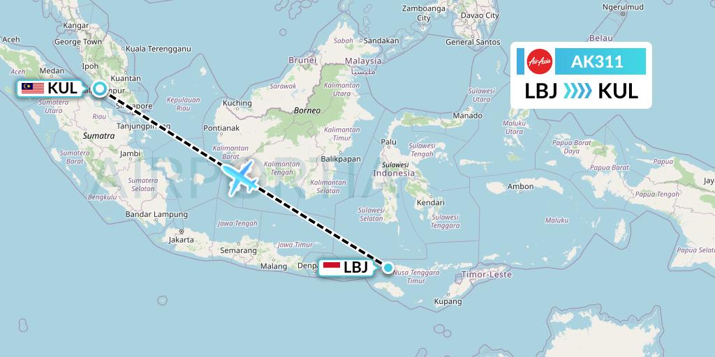 AK311 Flight Status AirAsia: Labuan Bajo to Kuala Lumpur (AXM311)