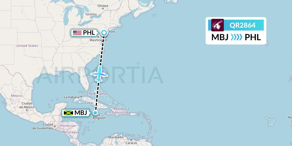 QR2864 Flight Status Qatar Airways: Montego Bay to Philadelphia (QTR2864)