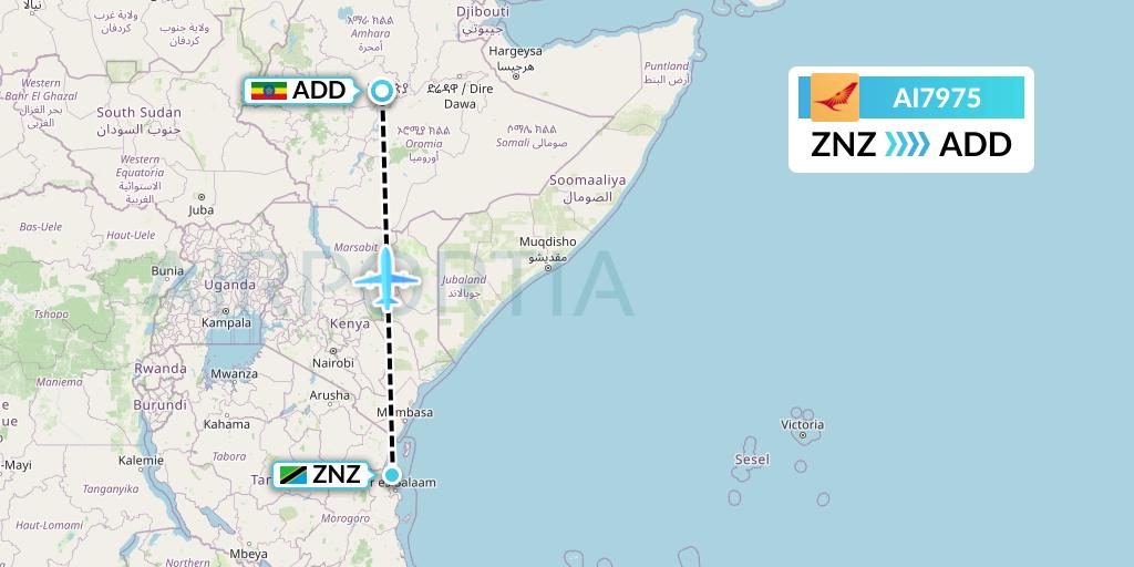 AI7975 Flight Status Air India: Zanzibar to Addis Ababa (AIC7975)