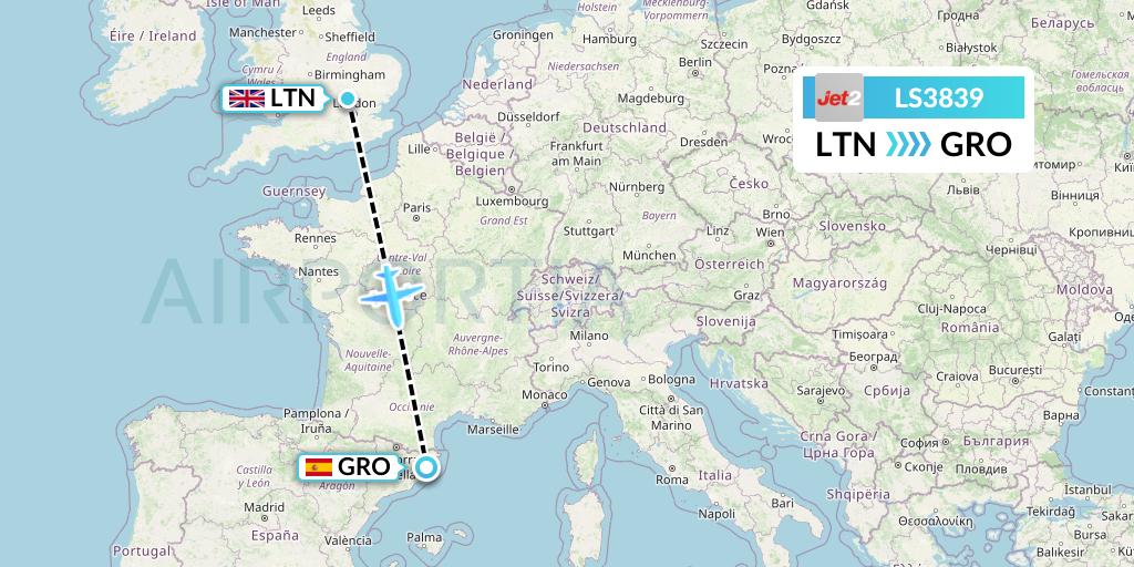 LS3839 Flight Status Jet2: London to Girona (EXS3839)