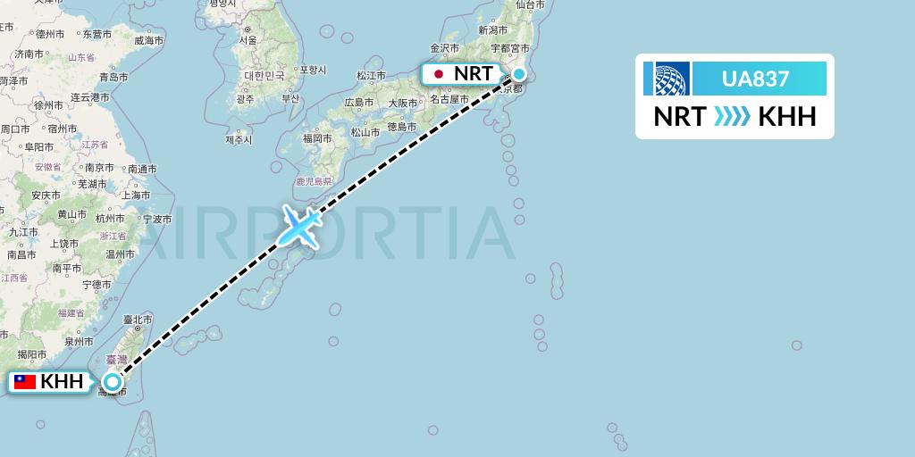 UA837 Flight Status United Airlines: Tokyo to Kaohsiung (UAL837)