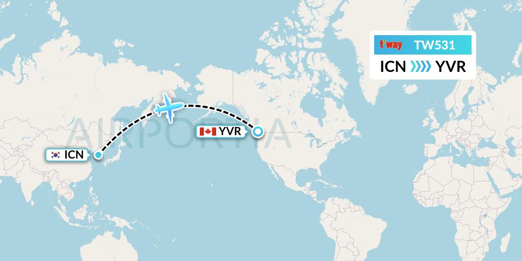 TW531 Flight Status T'way Air: Seoul to Vancouver (TWB531)
