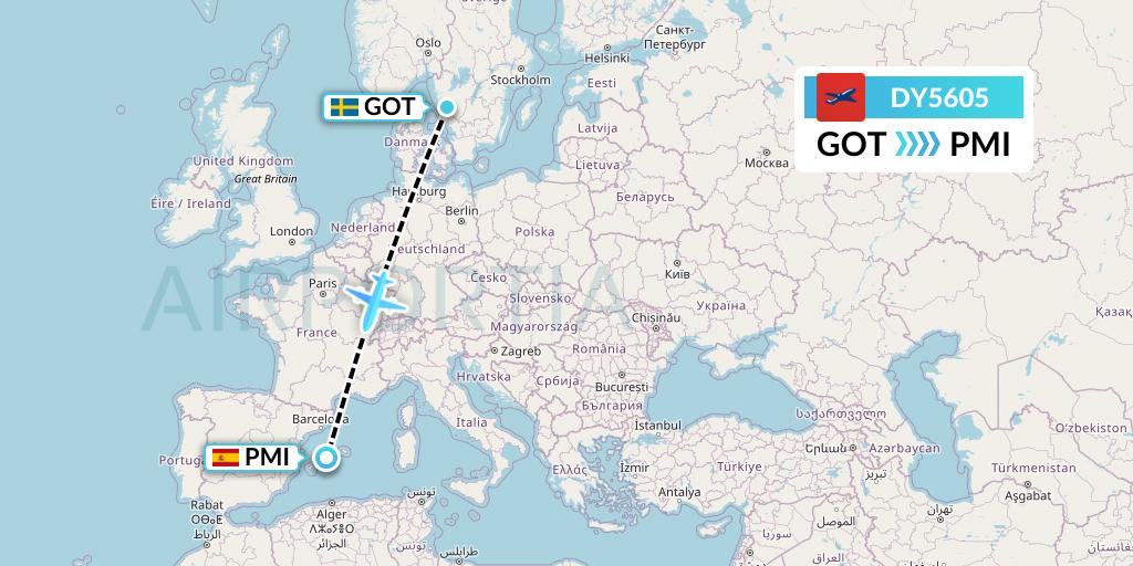 DY5605 Flight Status Norwegian: Gothenburg to Palma de Mallorca (NAX5605)
