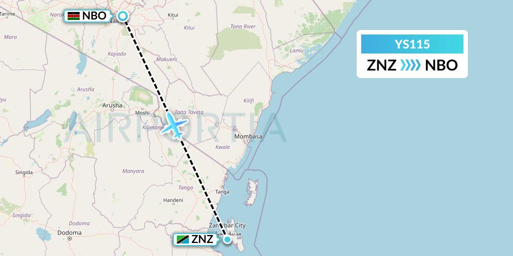 YS115 Flight Status Flightlink Air Charters: Zanzibar to Nairobi (FLZ115)