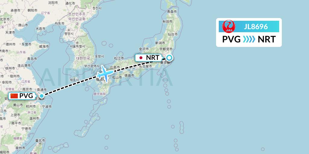 JL8696 Flight Status Japan Airlines: Shanghai to Tokyo (JAL8696)