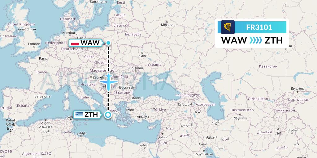 FR3101 Flight Status Ryanair: Warsaw to Zakynthos (RYR3101)