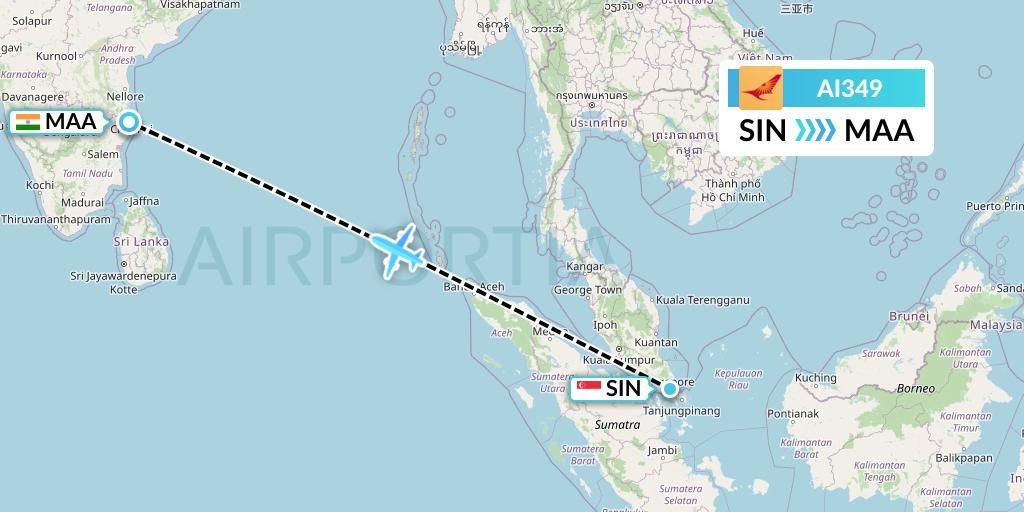 AI349 Flight Status Air India: Singapore to Chennai (AIC349)