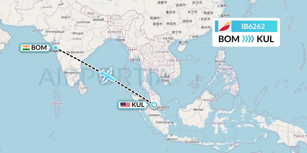 IB6262 Flight Status Iberia: Mumbai to Kuala Lumpur (IBE6262)