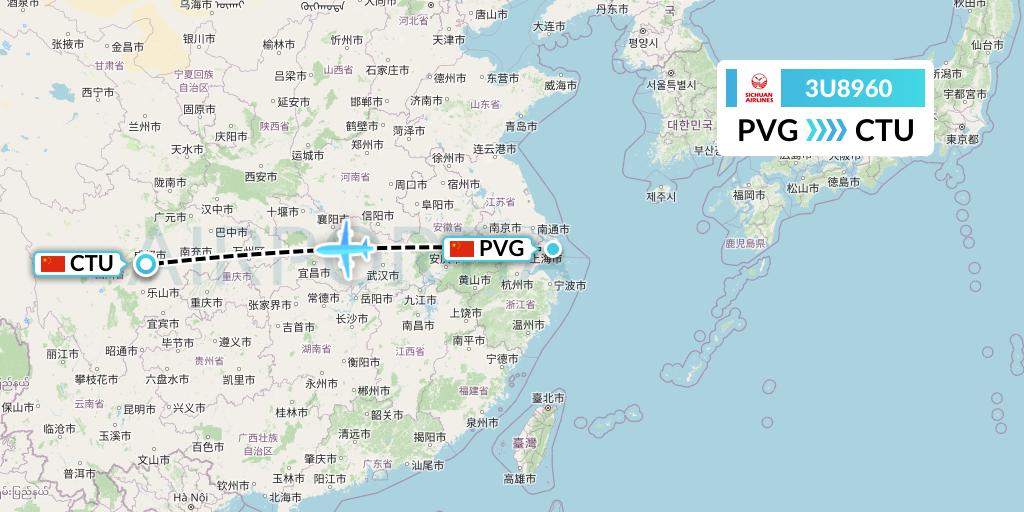 3U8960 Flight Status Sichuan Airlines: Shanghai to Chengdu (CSC8960)
