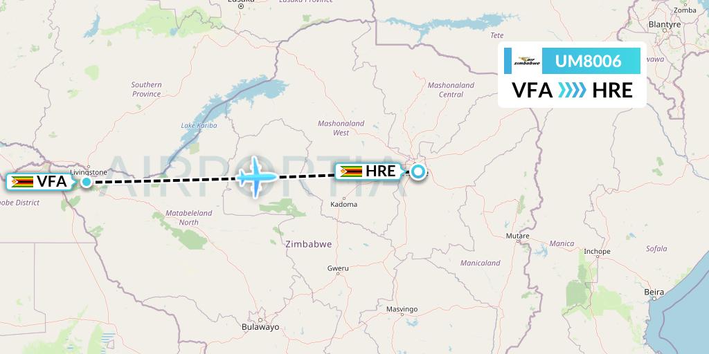 UM8006 Flight Status Air Zimbabwe: Victoria Falls to Harare (AZW8006)