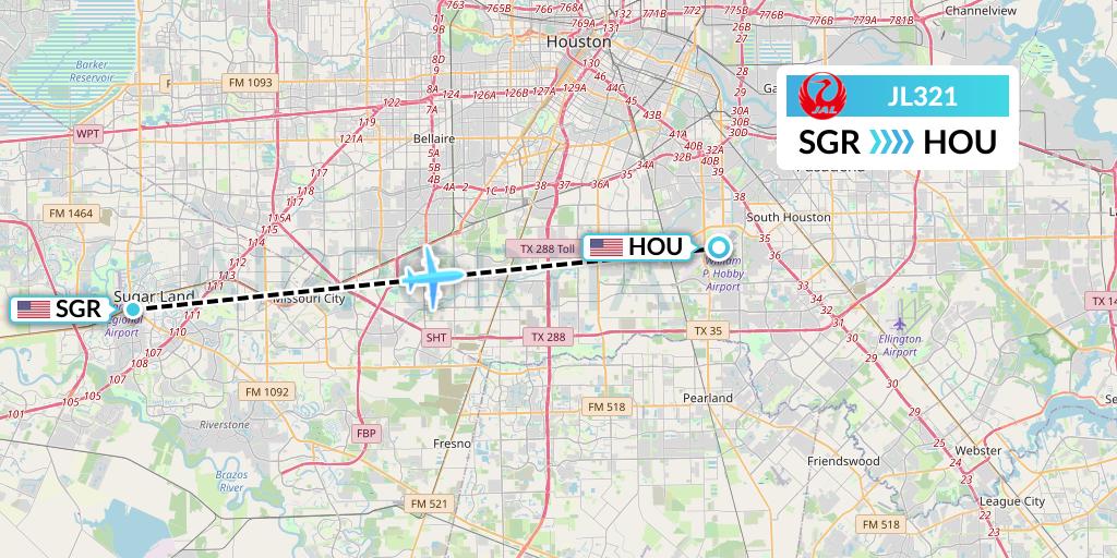 JL321 Flight Status Japan Airlines: Sugar Land to Houston (JAL321)