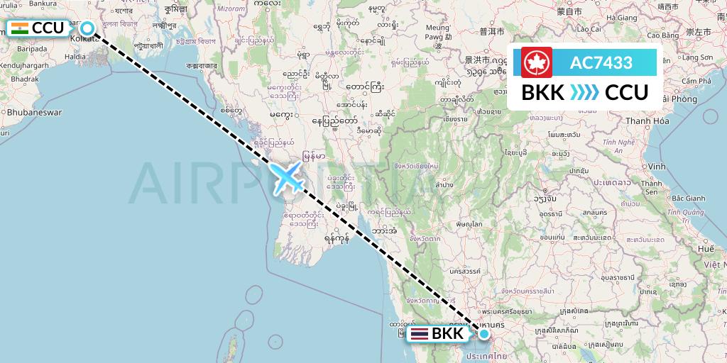 AC7433 Flight Status Air Canada: Bangkok to Kolkata (ACA7433)