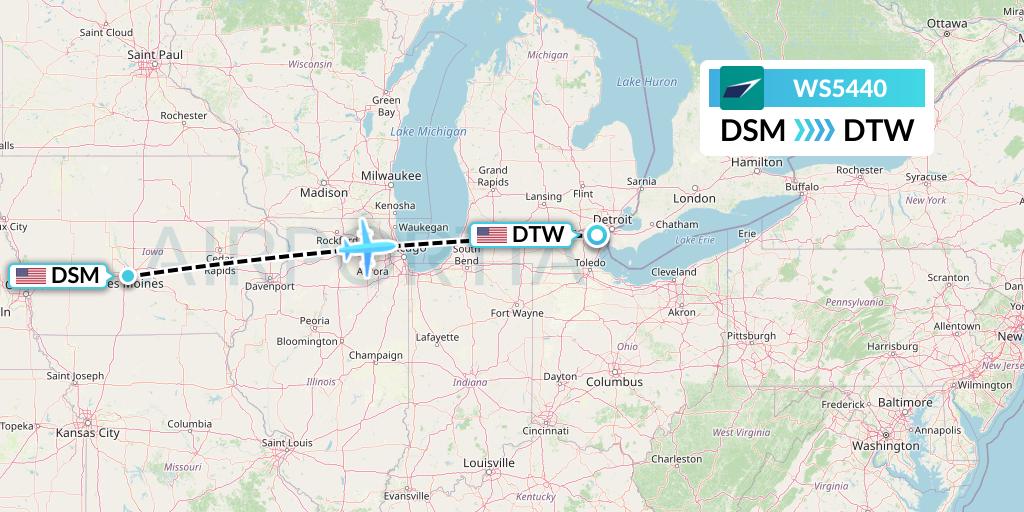 WS5440 Flight Status WestJet: Des Moines to Detroit (WJA5440)