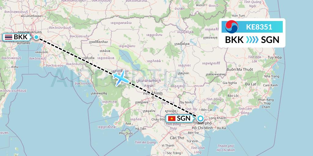 KE8351 Flight Status Korean Air: Bangkok to Ho Chi Minh City (KAL8351)