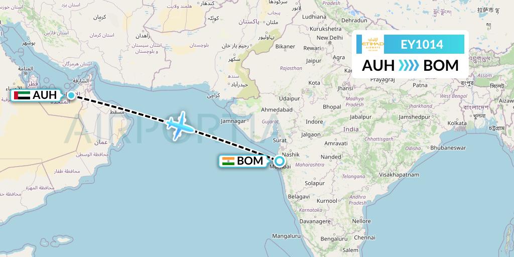 EY1014 Flight Status Etihad Airways: Abu Dhabi to Mumbai (ETD1014)