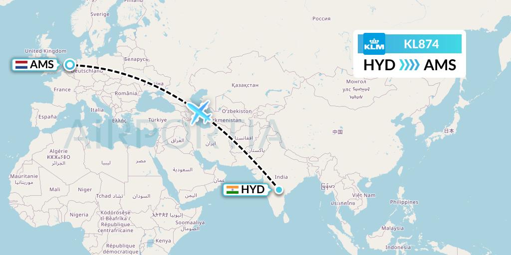 KL874 Flight Status KLM: Hyderabad to Amsterdam (KLM874)