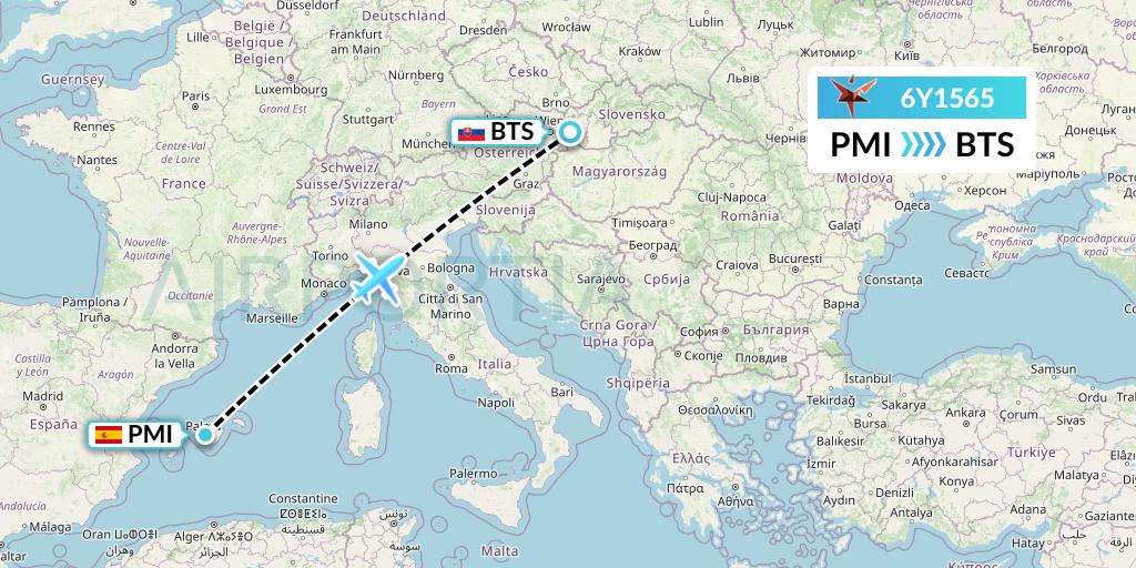 6Y1565 Flight Status SmartLynx: Palma de Mallorca to Bratislava (ART1565)