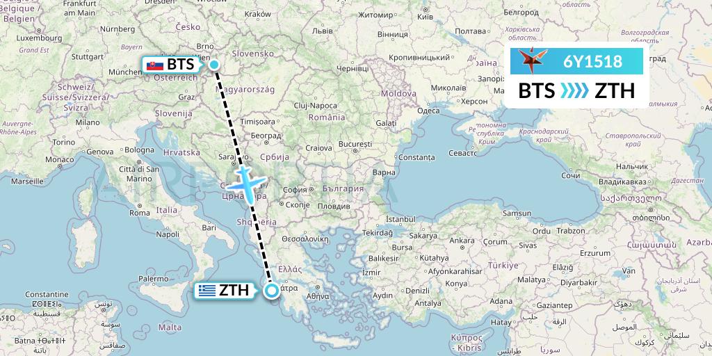 6Y1518 Flight Status SmartLynx: Bratislava to Zakynthos (ART1518)