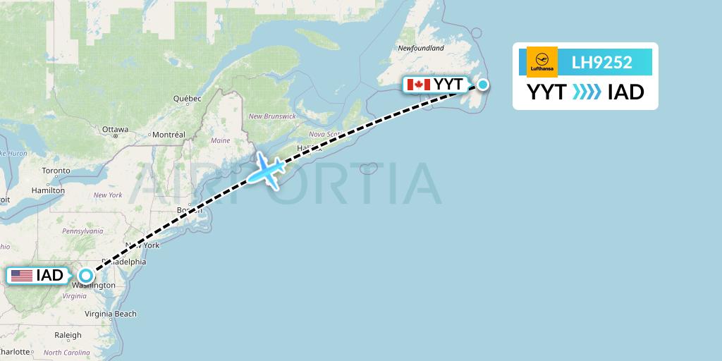LH9252 Flight Status Lufthansa: St. John's to Washington (DLH9252)