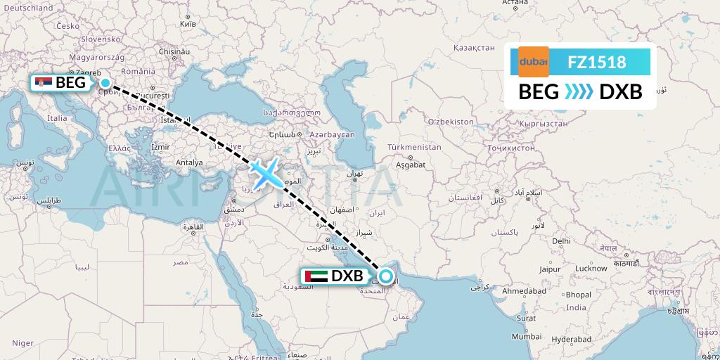 FZ1518 Flight Status FlyDubai: Belgrade to Dubai (FDB1518)