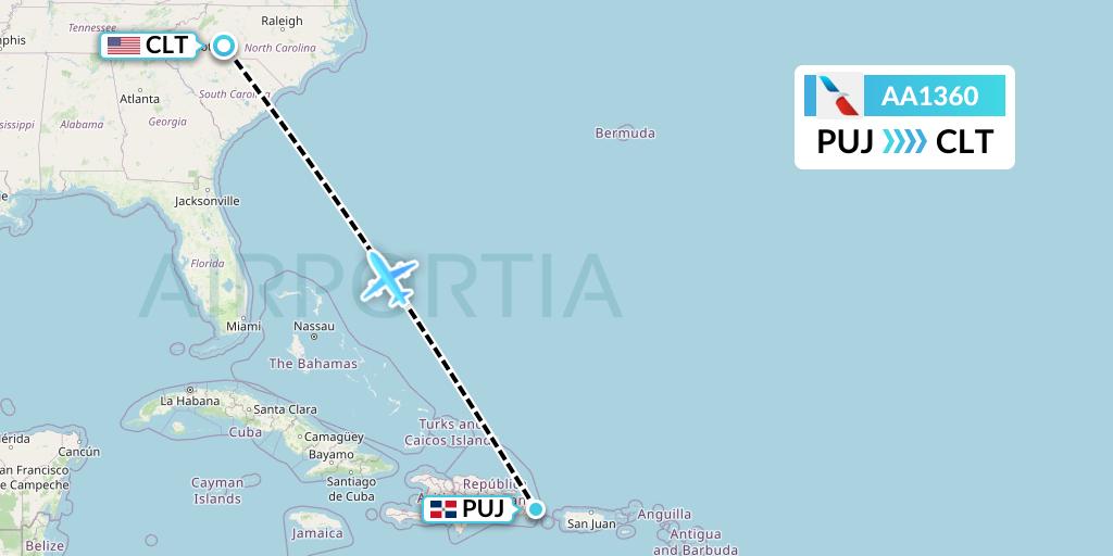 AA1360 Flight Status American Airlines: Punta Cana to Charlotte (AAL1360)