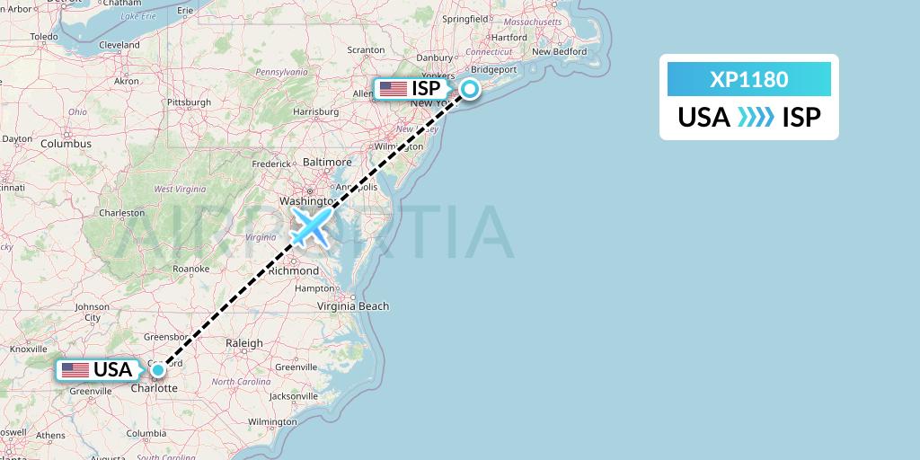 XP1180 Flight Status Avelo Airlines: Concord to Islip (VXP1180)