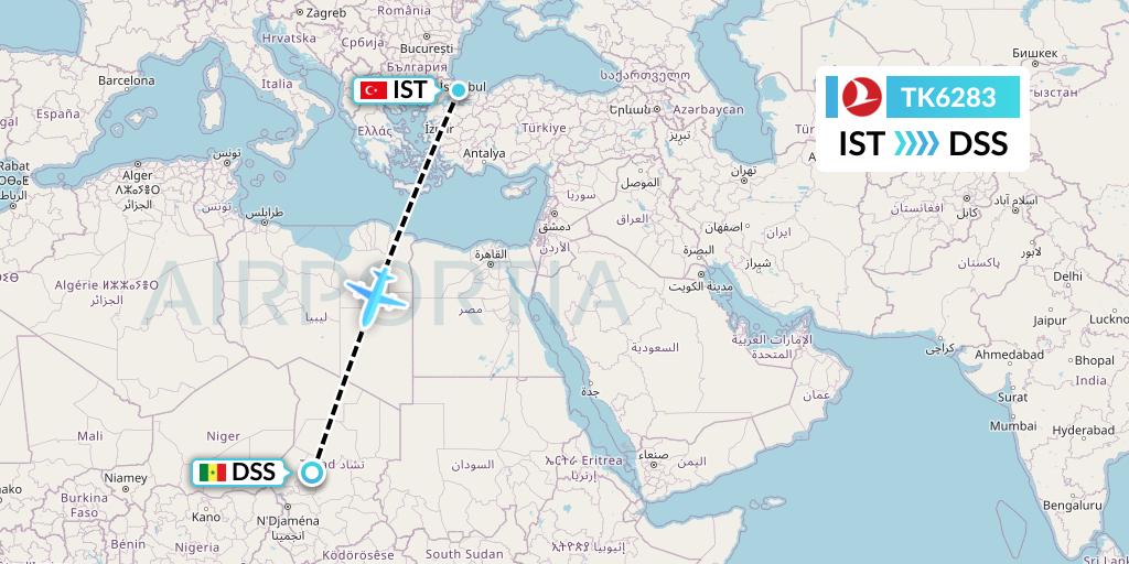 TK6283 Flight Status Turkish Airlines: Istanbul to Dakar (THY6283)