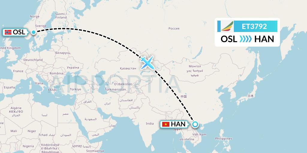ET3792 Flight Status Ethiopian Airlines: Oslo to Hanoi (ETH3792)