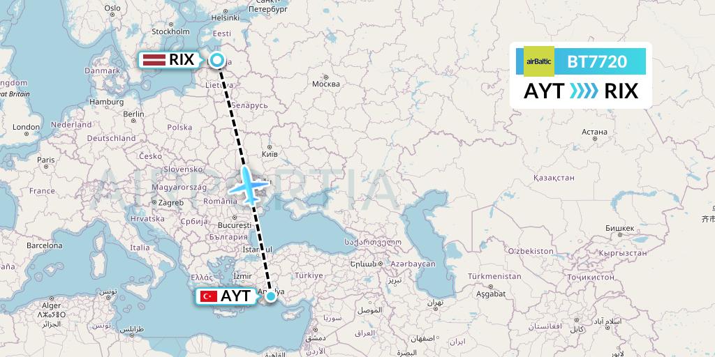 BT7720 Flight Status Air Baltic: Antalya to Riga (BTI7720)
