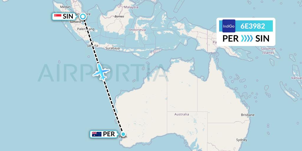 6E3982 Flight Status IndiGo Airlines: Perth to Singapore (IGO3982)
