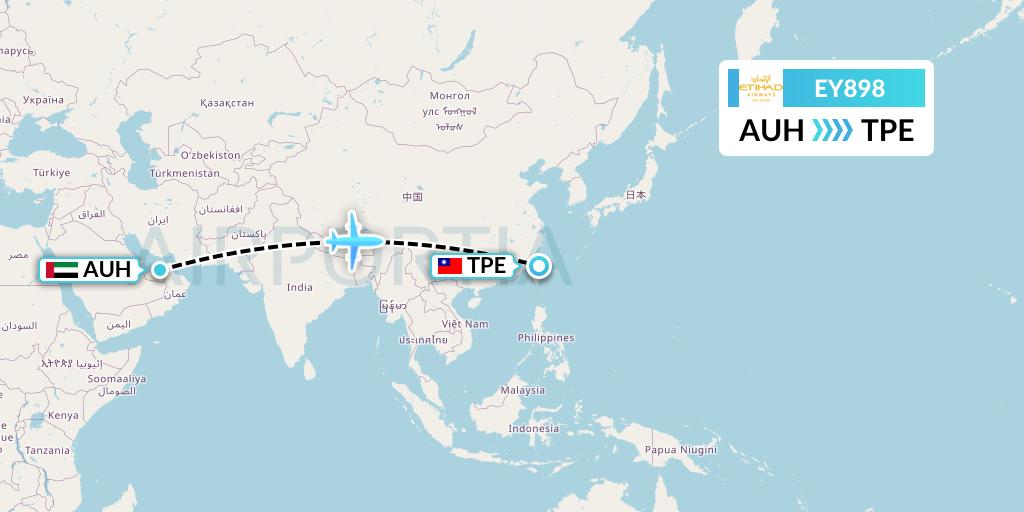 EY898 Flight Status Etihad Airways: Abu Dhabi to Taipei (ETD898)