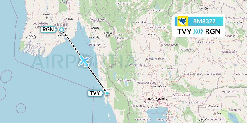 8M8322 Flight Status Myanmar Airways International: Dawei to Yangon ...
