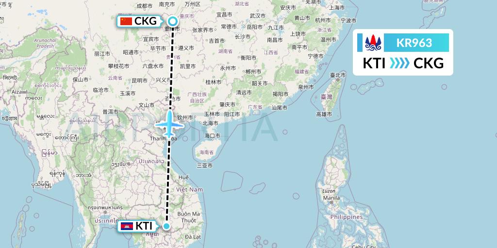 KR963 Flight Status Cambodia Airways: Kratie to Chongqing (KME963)