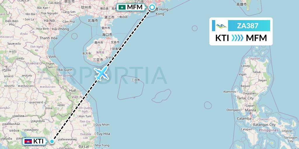 ZA387 Flight Status Sky Angkor Airlines: Kratie to Macau (SWM387)