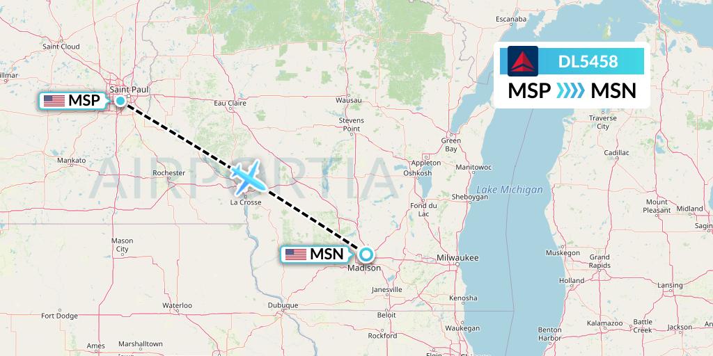 DL5458 Flight Status Delta Air Lines: Minneapolis to Madison (DAL5458)