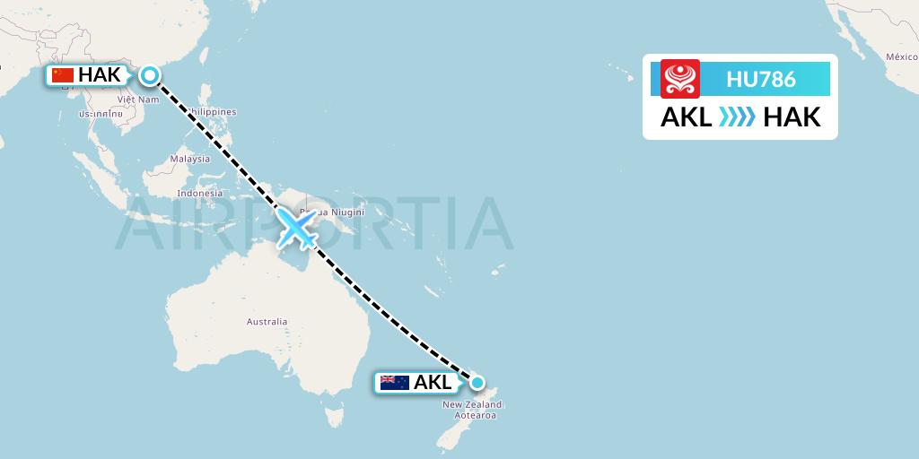 HU786 Flight Status Hainan Airlines: Auckland to Haikou (CHH786)