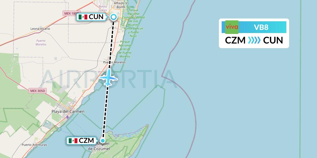 VB8 Flight Status VivaAerobus: Cozumel to Cancun (VIV8)