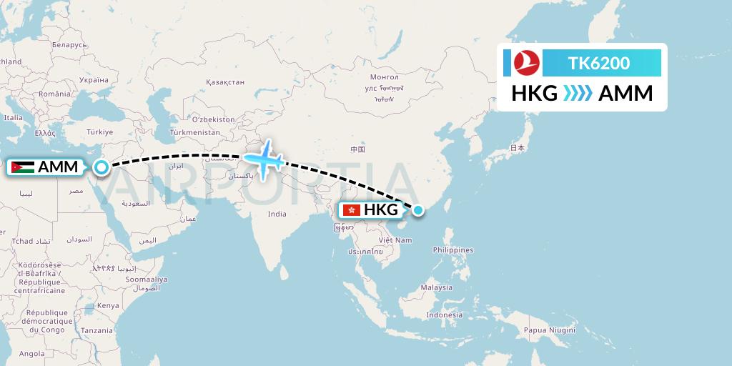 TK6200 Flight Status Turkish Airlines: Hong Kong to Amman (THY6200)