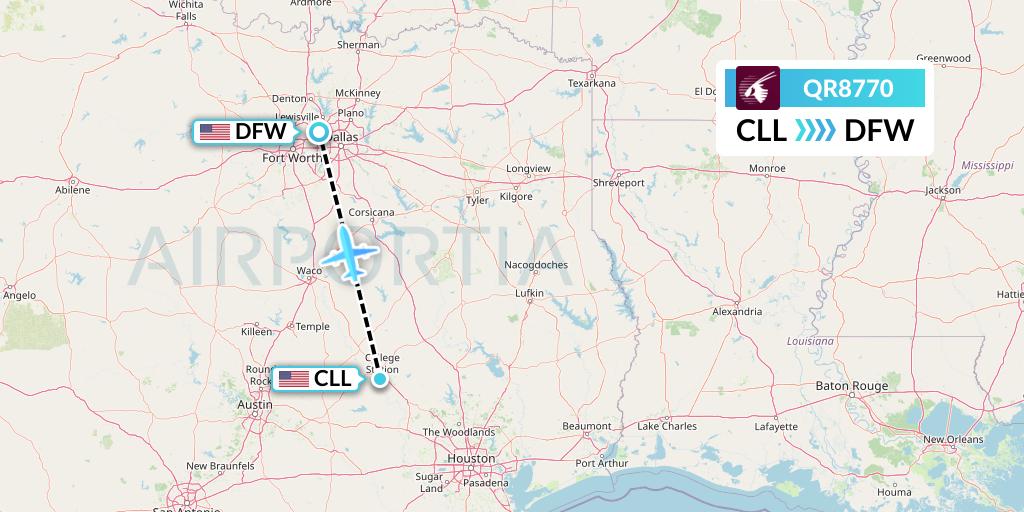 QR8770 Flight Status Qatar Airways: College Station to Dallas (QTR8770)