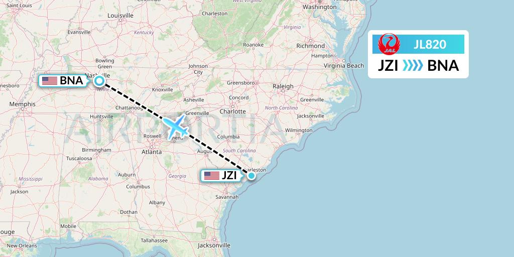 JL820 Flight Status Japan Airlines: Charleston to Nashville (JAL820)